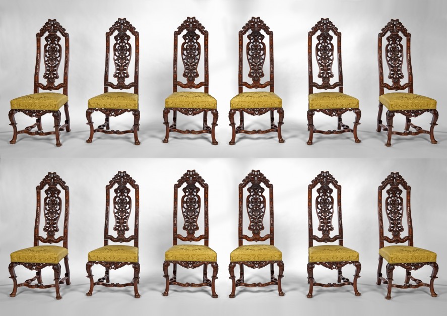 A Very Rare Set of Twelve Anglo Dutch Queen Anne Walnut Side Chairs ...